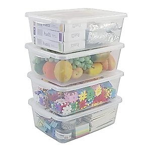 Yuright 4 Pack Lidded Storage Bins, Plastic Latching Box, 14 Quart