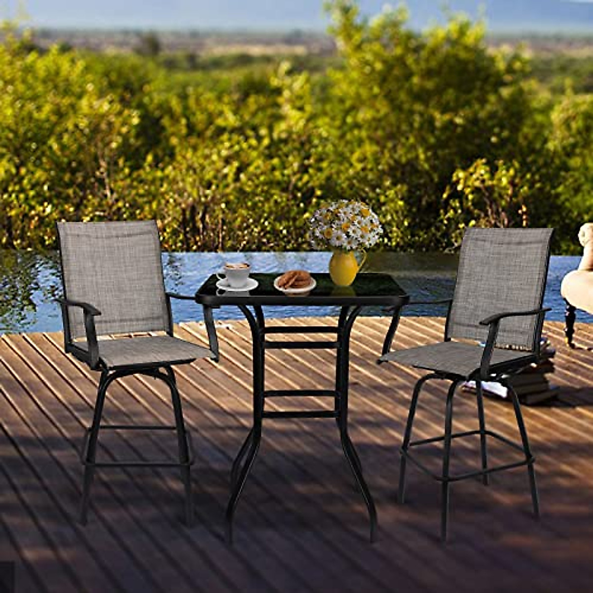 Vipush 2 Piece Swivel Bar Stools Outdoor High Patio Chairs Furniture with All Weather Metal Frame