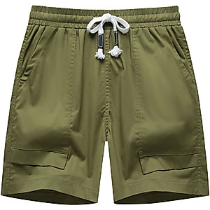 XinYangNi Womens Elastic Waist Drawstring Comfy Cotton Loose Fit Bermuda Multi Pockets Wid Leg Shorts Army Green US 2XL