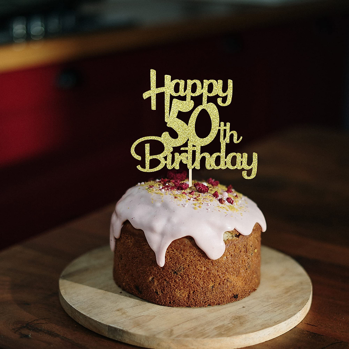 Sotpot Happy 50th Birthday Cake Topper Gold Glitter 50th Cake Toppers 50 Birthday Cake Decorations Cheers to 50 Fabulous Party Cake Picks - 1 Pack