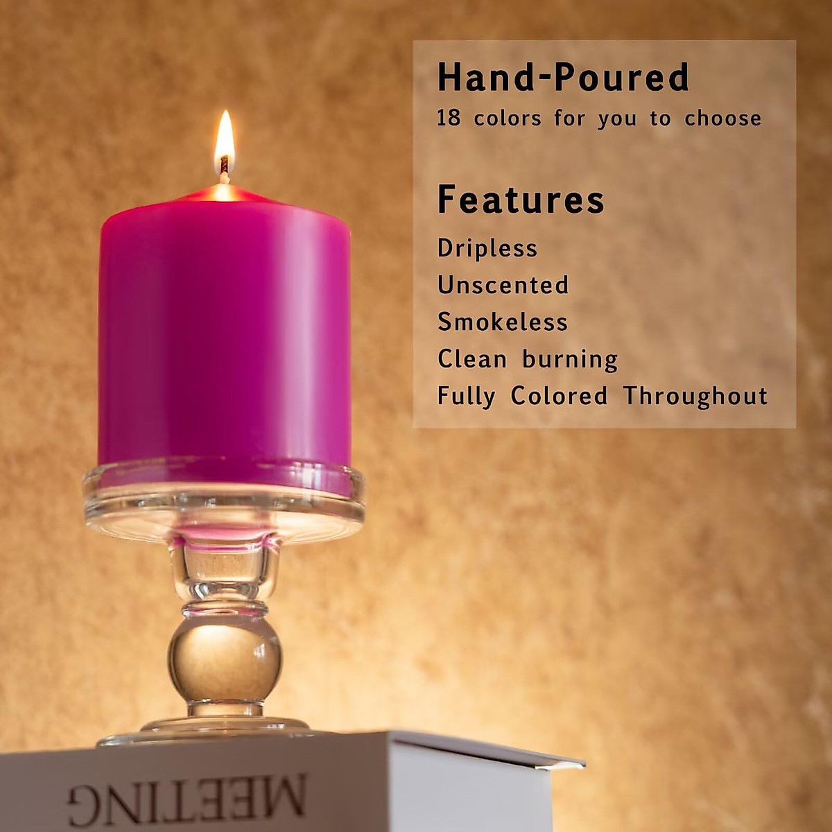 MOZEAL 3" x 4" Hand-Poured Unscented Pink Pillar Candles,Dripless Candles Set of 3,Smokeless,Clean Burning,Approx 60 Hours Burn Time,Wedding,Dinner,Christmas,Spring and Home Decor（3 Inch Width Series）