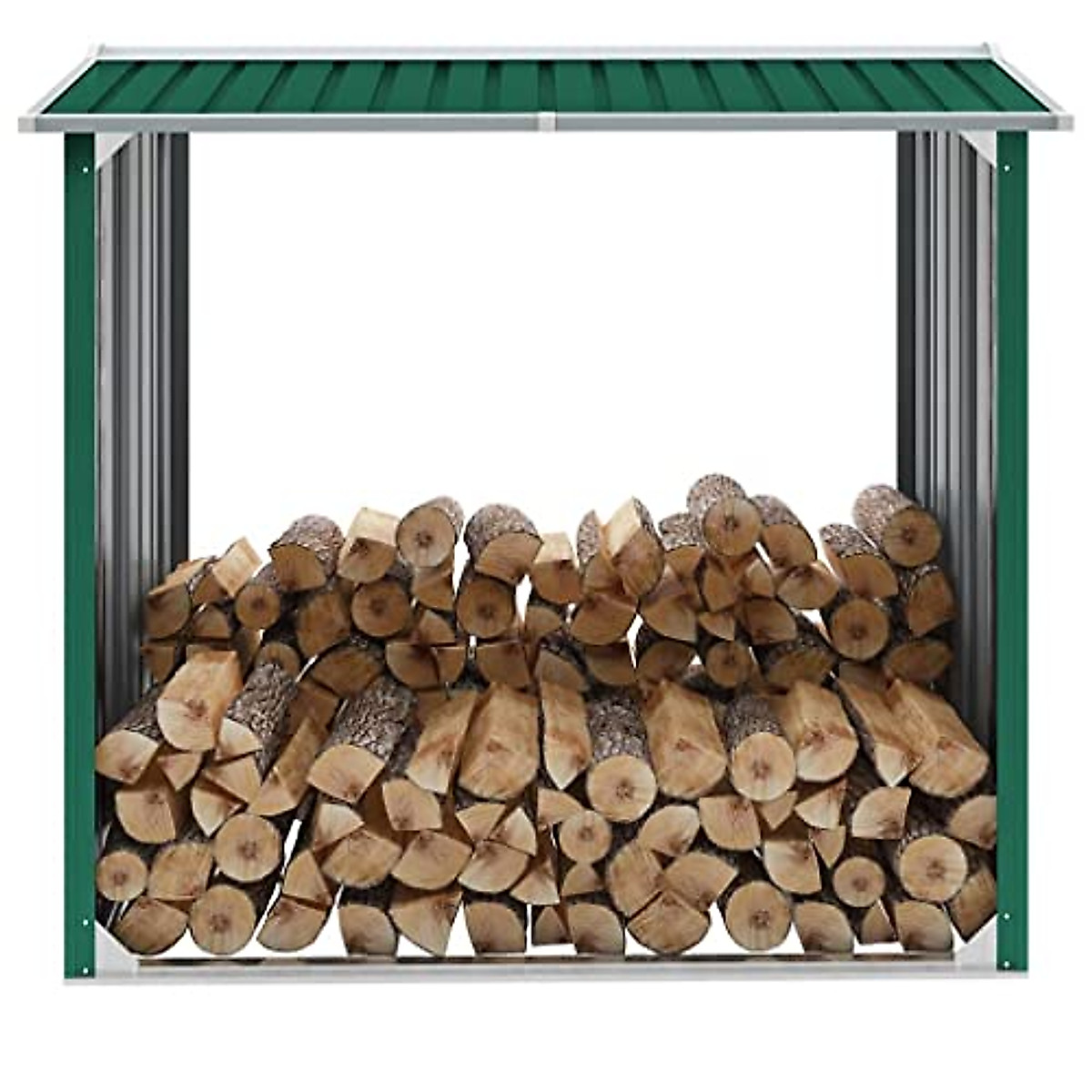 vidaXL Garden Log Storage Shed Heavy Duty Outdoor Backyard Timber Storage Cabin Firewood House Galvanized Steel 67.7" Gray