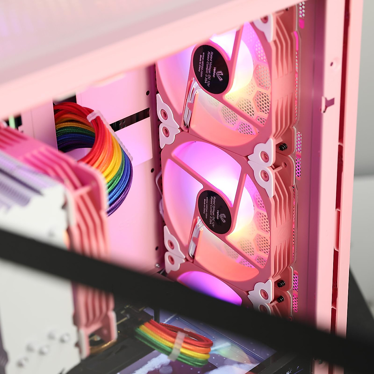 Vetroo 3-Pack Computer Case Fan 120mm Address RGB & PWM Cooling Fans High Performance with Controller Hub - Pink