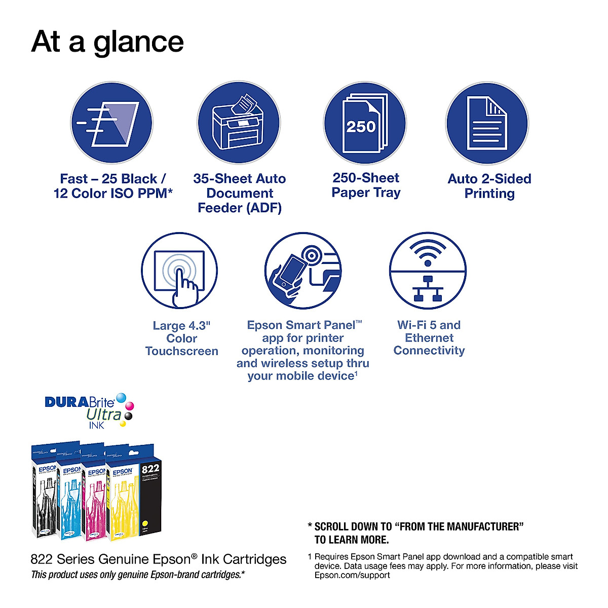 Epson Workforce Pro WF-4820 Wireless All-in-One Printer with Auto 2-Sided Printing, 35-Page ADF, 250-sheet Paper Tray and 4.3" Color Touchscreen (Renewed)