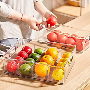 MineSign 4 pack Stackable Refrigerator Organizer Bins Pull-Out Drawers for Fruit and Veggies Storage Organizer for Fridge Clear Drawer Containers with Handle Divided Organization for Produce Saver