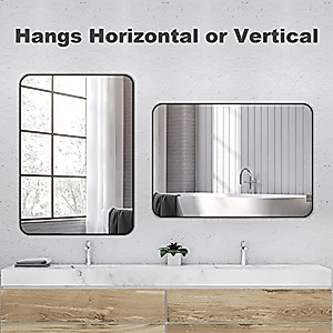 Amorho Black Frame Mirror for Wall, 22x 30 Rounded Corner Rectangle Mirror, Matte Black Bathroom Mirror, Metal Vanity Mirror, Tempered Glass Shatter-Proof Mirror (Horizontal/Vertical)