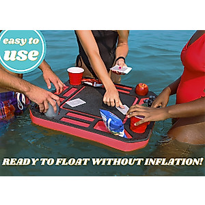 Polar Whale Floating Poker Table Red and Black Game Tray for Pool Beach Party Float Lounge Durable Foam 23 Inch Chip Slots Drink Holders with Waterproof Playing Cards Deck UV Resistant