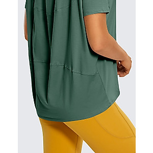 CRZ YOGA Women's Pima Cotton Short Sleeve Shirts Boat Neck Loose Fit Gym Workout T-Shirt Athletic Casual Tops Graphite Green X-Large