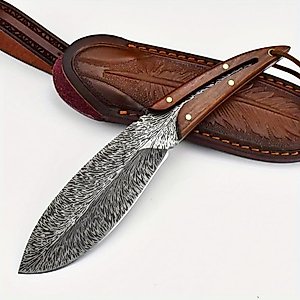 Multi-Purpose Kitchen Knife Hunting Knife Feather Pattern Knife With Sheath Stainless Steel Fruit Knives Outdoor Camping Knife