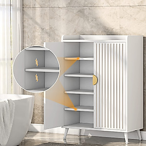 Shoe Cabinet with Doors, Shoe Storage Cabinet with Adjustable Shelves,Wooden Shoe Storage Organizer for Entryway, Living Room,Hallway, Closet, White&Gold