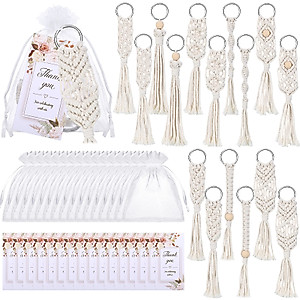 Giegxin Boho Keychain Favors Set Mini Macrame Keychains Boho Tassel Key Ring Organza Bags Thank You Tags for Birthday Wedding Party Favors Bohemian Baby Bridal Shower Rainbow Party Supplies (48 Pcs)