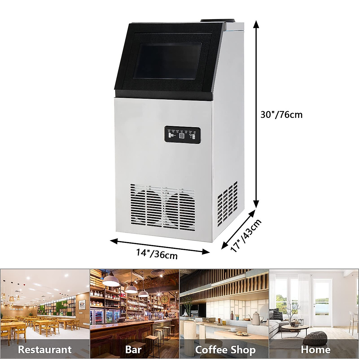 ROVSUN 150LBS/24H Commercial Ice Maker Machine with 2 Water Inlets, Freestanding Ice Machine with 24lbs Storage Bin, Ice Scoop & Water Filter for Home Office Restaurant Bar Cafe