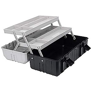 17-Inch Plastic Storage Toolbox, GANCHUN 3-Layer Portable Tool Box, Hobby or Craft Storage Toolbox, Multiplication Tool Organizer for Home Tools, Nails and Pins, Black-Grey