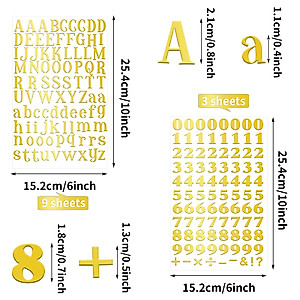 Prasacco 12 Sheets Gold Letter Stickers, Self Adhesive Alphabet Letter Stickers Small Alphabet and Number Stickers Grad Cap Craft Decorations for DIY Art Craft Graduation Cap Decoration