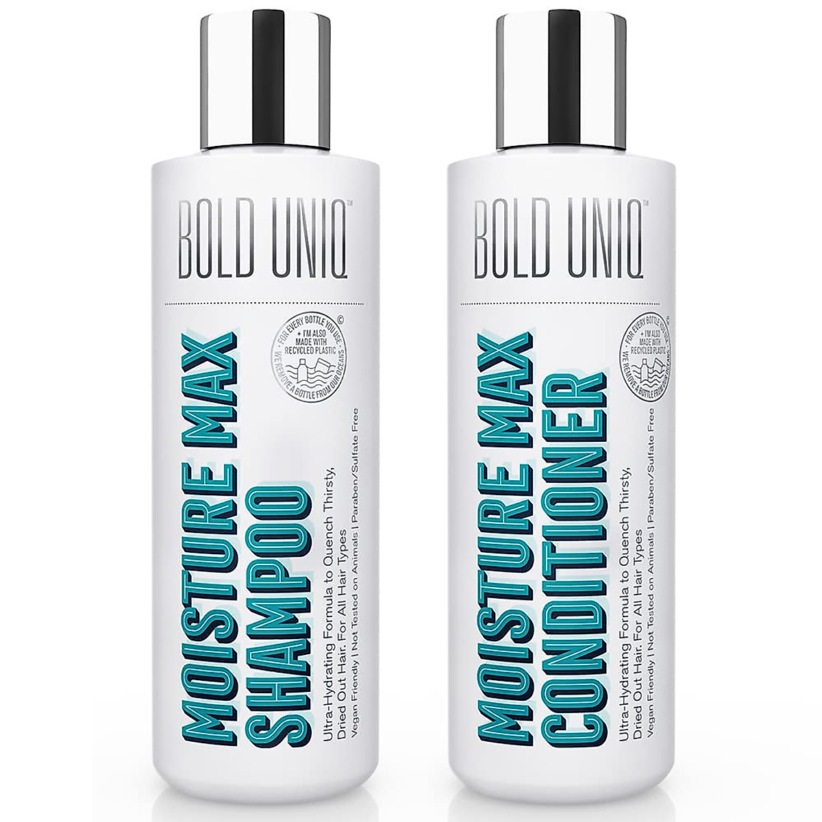 Bold Uniq Moisturizing & Hydrating Shampoo & Conditioner Bundle. for Dry Hair & Scalp. Adds Moisture & Shine. Detangles & Repairs Damaged, Colored, Curly & Frizzy Hair. Paraben & Sulfate Free.
