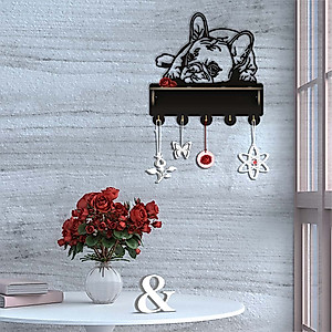 The Geeky Days French Bulldog Medal Holder Trophy Display Shelf Hanger Entryway Organization for Pet Shop Frenchie Puppy Wall Mount Wood Plaque Rack Key Holder with 5 Hooks