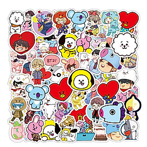 YEESACG - BTS Kpop Stickers | 61 Pack | Cute Bangtan Album Bomb | Cartoon Waterproof Vinyl for Water Bottle,Laptop,Skateboard,Luggage,Phone,Moto Korea Group for Teens Girls Fans (BTS-61)