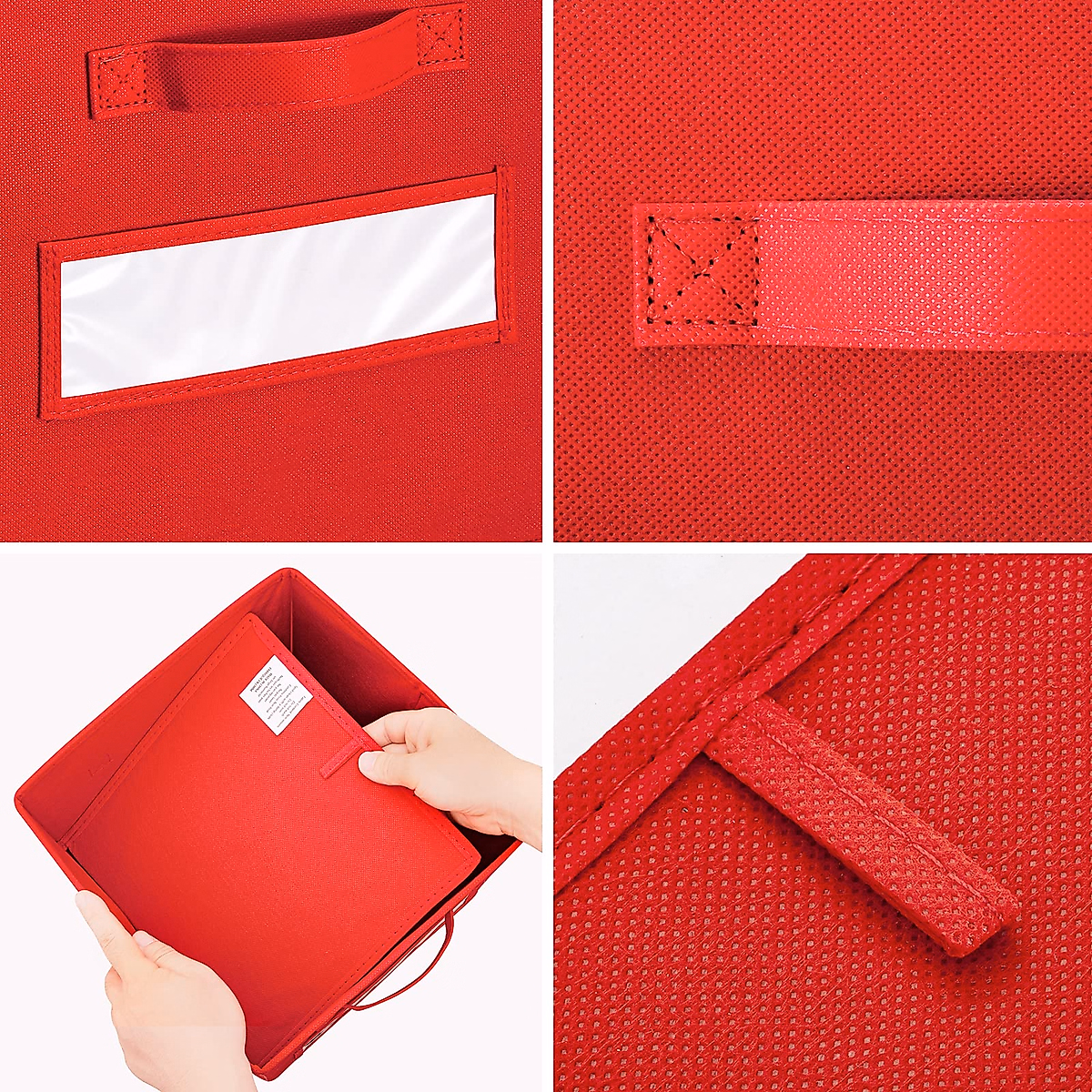 artsdi 11 Inch Storage Cube,Storage bin,cube storage (Set of 10) Foldable Fabric Cube Storage Bins with 10 Labels Window Cards & a Pen,Baskets Containers for Shelves,Closet Organizers Box,Red