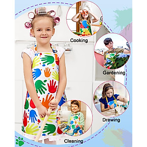 Lictin 2 Pack Kids Apron for Girls Boys Art Aprons for Cooking, Waterproof Art Apron with Pockets for Kids Painting Cooking Baking (4-12 Years)