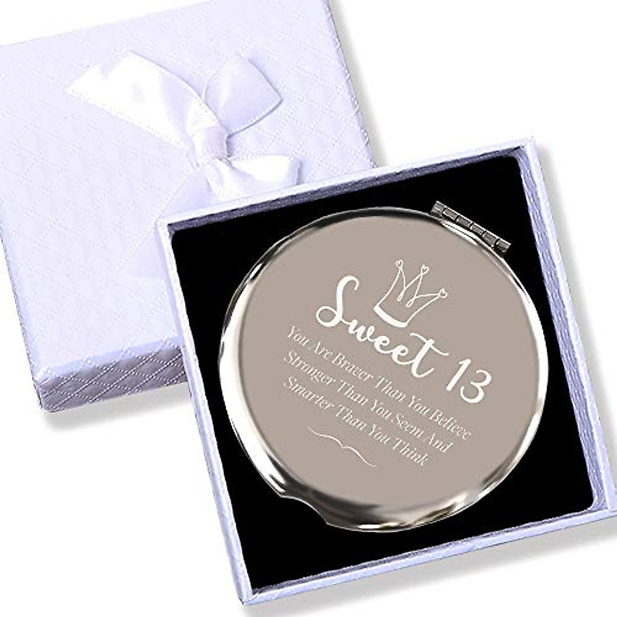 Blue Leaves 13th Birthday Gifts for Girls, Sweet 13th Birthday for Bestie Sister Daughter BFF, Stainless Steel Mirror