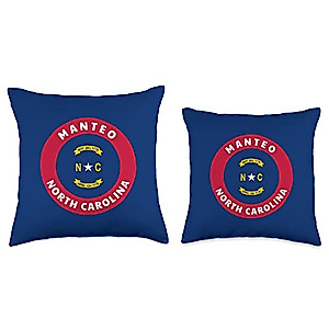 Manteo NC North Carolina Vacation Souvenirs Manteo North Carolina NC Flag Badge Roundlet Souvenir Throw Pillow, 18x18, Multicolor