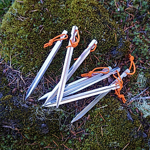 Wildish Easy Drive 6-Piece Tent Stakes and Pouch (Orange Reflective Cord, 7 inch Long stakse)