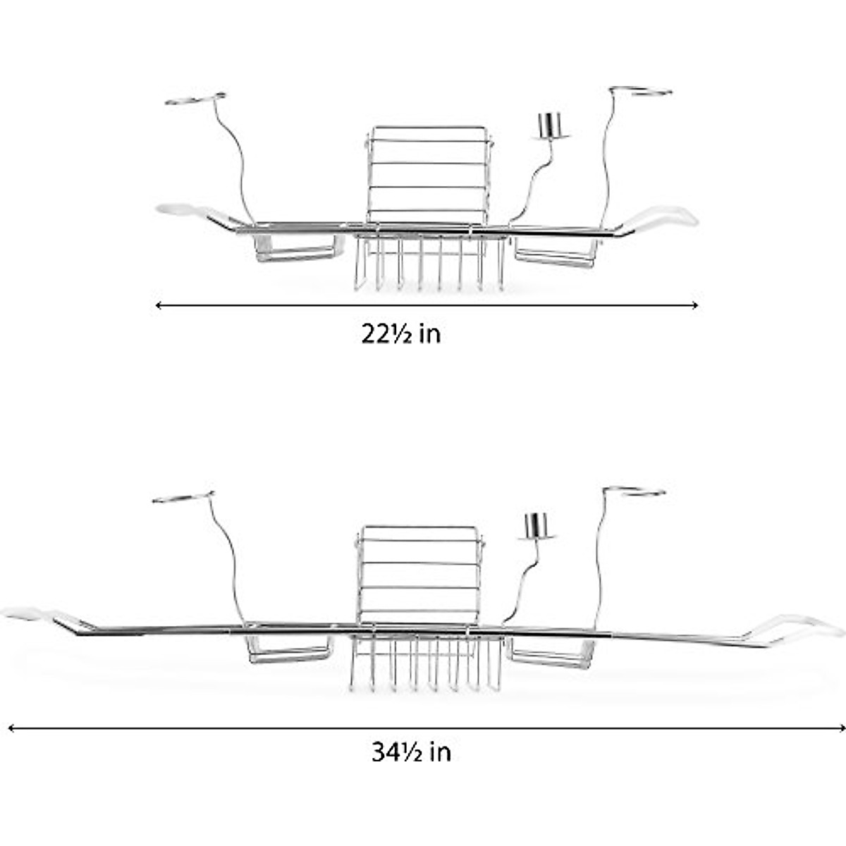 Bathtub Tray Caddy Stainless Steel - Bath Tub Caddy Rack & Organizer with Stand for Book, iPad or Phone - Candle Holder - 2 Wine Holders