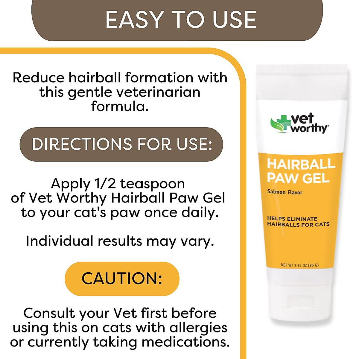 Vet Worthy Hairball Paw Gel Aid for Cats - Hairball Remedy for Cats for Digestive Aid and Hairball Relief --Easy to Give - Salmon Flavor - 3 oz