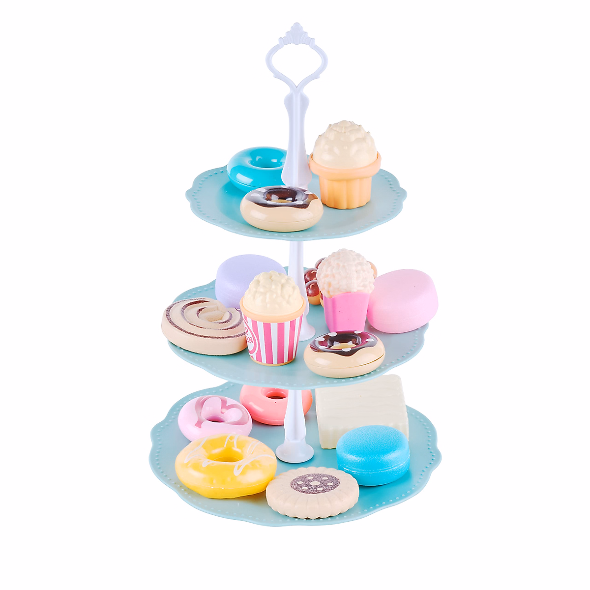 Jewelkeeper Tea Set for Little Girls - 15 Piece Sets Kids Tin Tea Party with Cups, Saucers, Plates & Serving Trays-Toddler Princess Tea Time Pretend Play-Safari Design Picnic Toy -Girls Birthday Gift