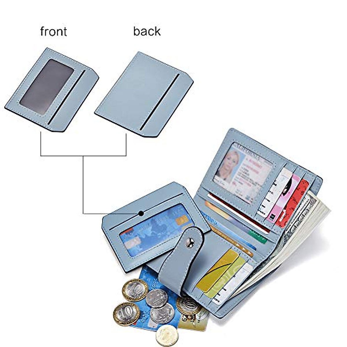 BOSTANTEN Women Leather Wallet RFID Blocking Small Bifold Bundled with Handbags Tote Purses Shoulder Bucket Bags Blue