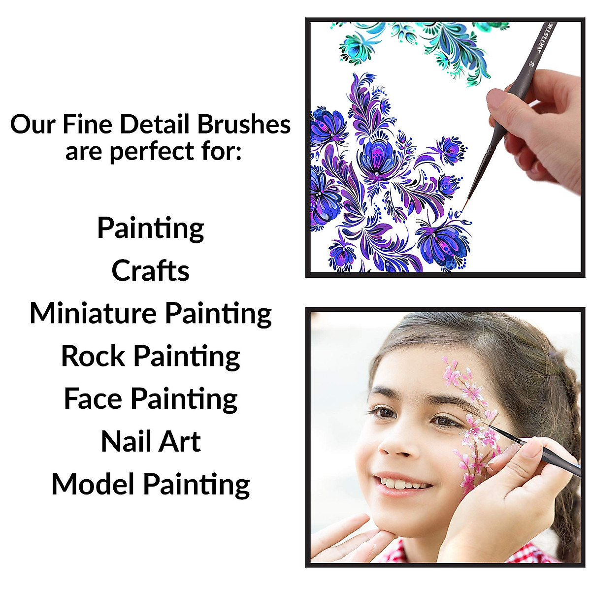 Miniature Painting Kit - (Set of 13) Micro Detail Paint Brushes with Black Carrying Case for Painting Action Figures, Models, Nail Art, Fantasy Nails, Acrylic, Oil, Detail Art, Stained Glass and More