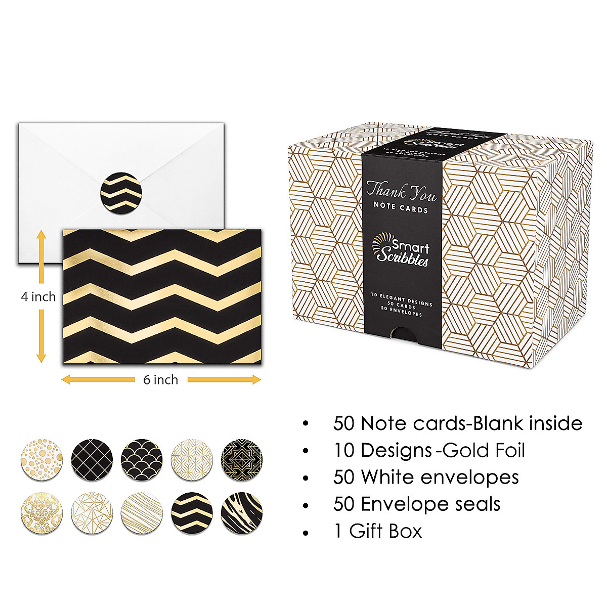 smart scribbles 50 Assorted Greeting Cards - 4x6’’ Blank Note Cards with Envelopes and Matching Stickers- 10 Different Designs For All Occasions - Thank You Cards, Birthday, Business, and More