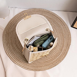 Straw Purses for Women, Summer Beach Straw Bag Hand-woven Crossbody Bag Small Pearl Top Handle Satchel Handbag for Travel Vacation (White)