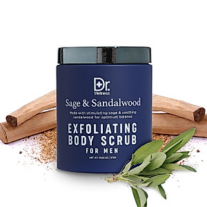 Dr. Wellness Body Scrub for Men- Ultimate Exfoliating Scrub Infused with Sage & Sandalwood, Men’s Body Wash in Jar with Twist Top, 23 oz, For All Skin Types
