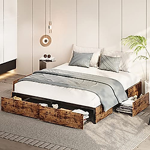ANCTOR King Bed Frame with 4 Drawers, King Platform Bed Frame with Storage, Double-Reinforced Support/No Box Spring Needed//Easy Assembly