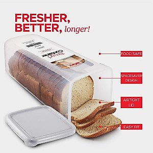Tafura Bread Container | Bread Storage Container | Plastic Bread Box | Bread Loaf Keeper with White Lid | Bread Saver Dispenser, BPA Free