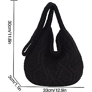 Crochet Beach Bag for Women, Knitted Shoulder Crossbody Handbags, Cute Purses Crocheted Hobo Bag (Color : 02 - Black)