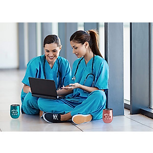 Fancyfams Nurse Gifts for Women - Nurse Gifts - Safety First Drink with a Nurse - 12 oz Stainless Steel Wine Tumbler with Lid and Straw - Nurse Practitioner Gifts (Turquoise)