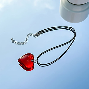 YURAOER Y2K Red Heart Necklace for Women - Chunky Glass Puffy Red Heart Choker Necklace Y2K Aesthetic Grunge Jewelry Gifts (red glass)