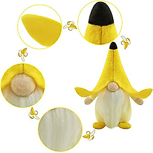 Godeufe Set of 2 Summer Gnomes Plush Banana Spring Decorations Gift Fresh Fruit Handmade Elf Dwarf Figurines for Home Farmhouse Tiered Tray Holiday Festival Party Scandinavian Tomte (Banana)