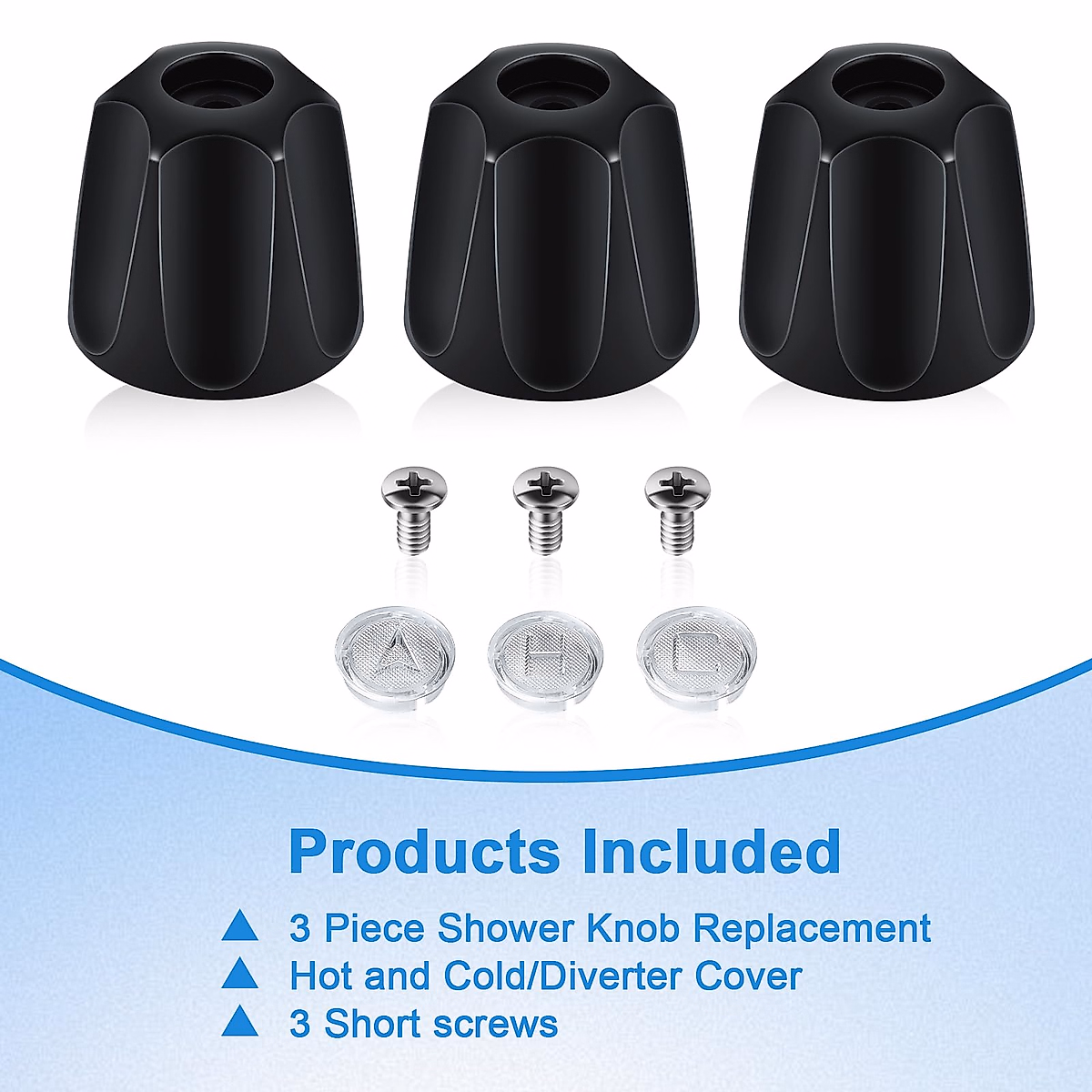Metal 3 Piece Black Shower Knob Replacement, Compatible with Price Pfister Verve and Bathtub/Shower Faucet Handle, Include Hot and Cold/Diverter Shower Knob, Height 2.35 in Width 2.35 in (Matte Black)