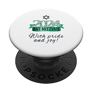2024 Bar Mitzvah Pride & Joy I White Turquoise Banner Decor PopSockets Standard PopGrip
