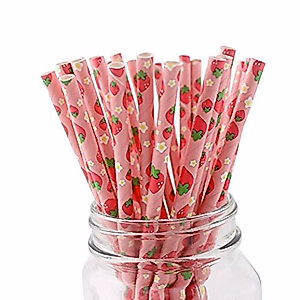 100 Pcs Disposable Straws, Biodegradable Paper Straws for Juices, Shakes, Smoothies, Party Supplies (Strawberry)