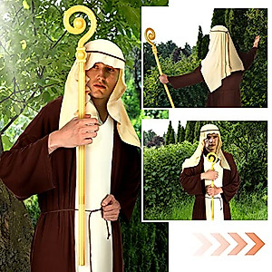 3 Pcs Halloween Jesus Costume Adult Saint Biblical Religious Costume for Men Pharaoh Costume Tan Robe Headband Shepherd Staff (X-Large)