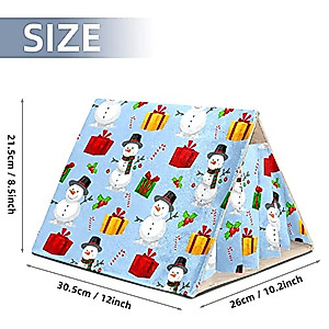 enheng Small Pet Hideout Christmas Snowman Present Boxes with Blue Background Hamster House Guinea Pig Playhouse for Dwarf Rabbits Hedgehogs Chinchillas