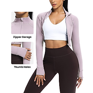 AVGO Workout Jackets for Women Full Zip Cropped Running Track Jacket Lightweight Athletic Slim Fit Tops with Thumb Holes(Fair Orchid, S)
