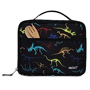 PackIt Freezable Lunch Box, Dino Fossils Neon, Built with EcoFreeze Technology, Collapsible, Reusable, Zip Closure, Perferct for Fresh Meals On the Go