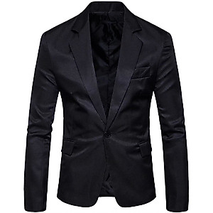 Men's Long Sleeves Peak Lapel Collar One Button Slim Fit Sport Coat Blazer, Black, 36 = Tag L