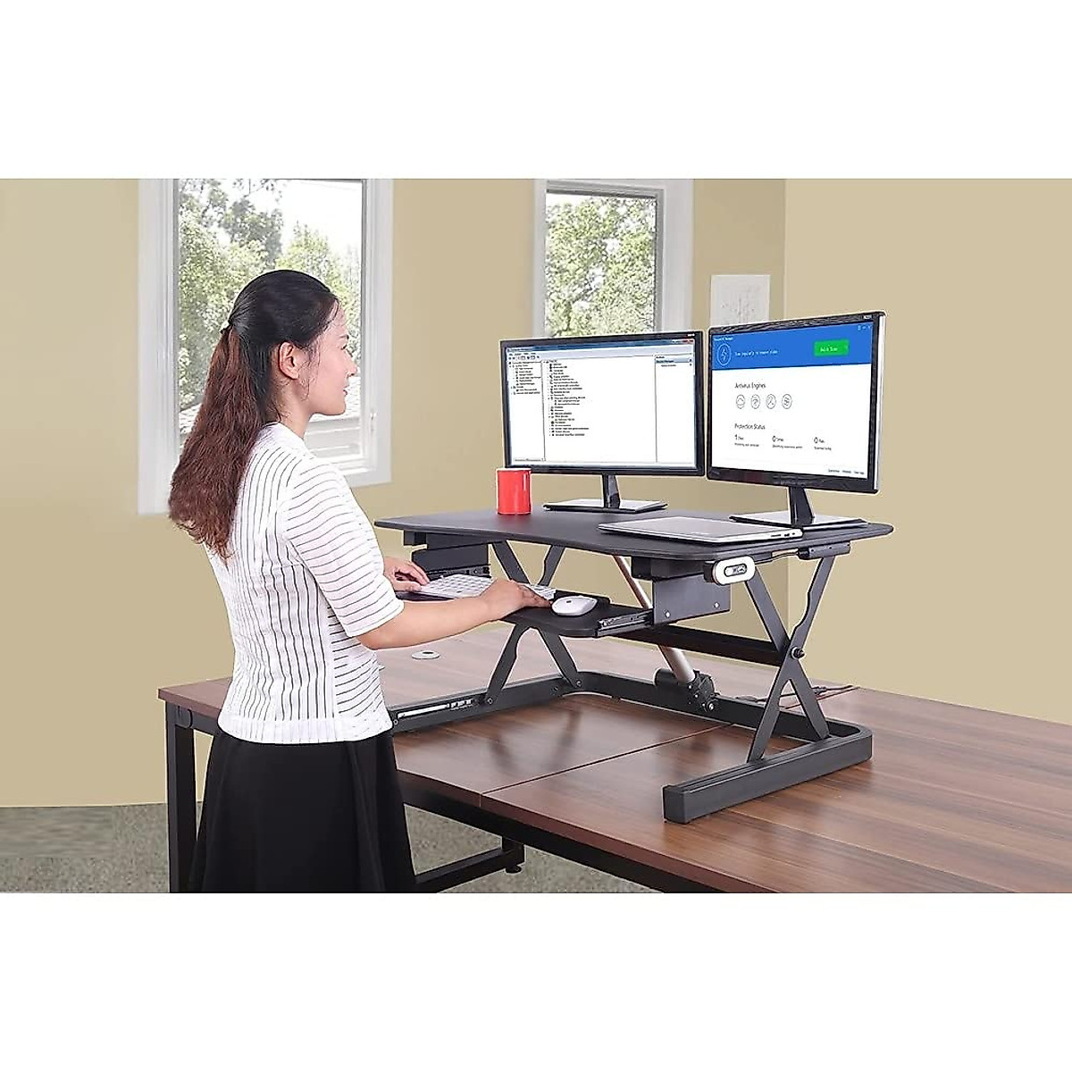 ApexDesk ZT Series Height Adjustable Sit to Stand Electric Desk Converter, 2-Tier Design with Large 36x24 Upper Work Surface and Lower Keyboard Tray Deck (Electric Riser, Black)