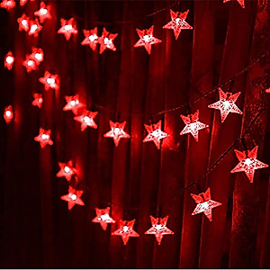 Abkshine Solar Powered Red Lights String, Halloween Outdoor Decorative LED Star Shaped String Lights for Garden Pathway Patio Christmas Tree Decorations